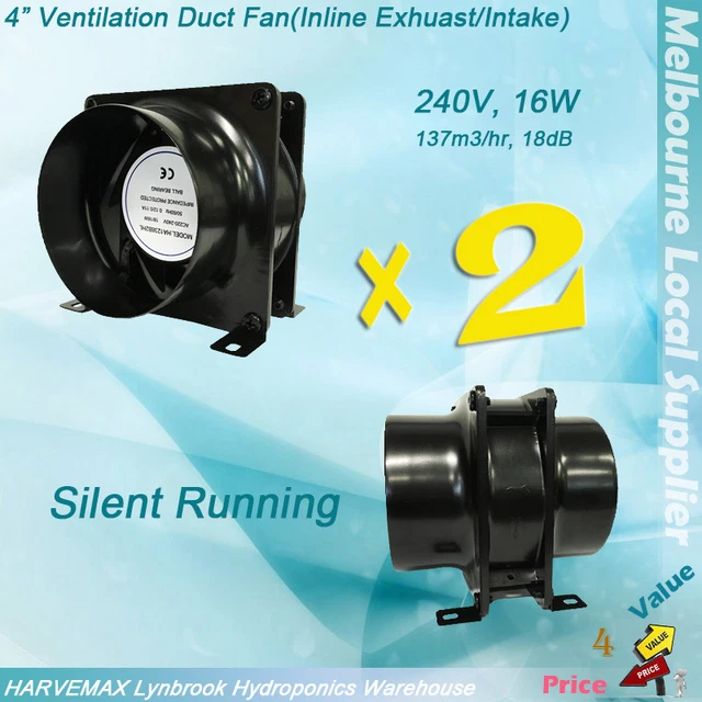 2 PCS 100MM 4" Axial Fan Metal Blower Hydroponic Intake Exhaust Vent ...
