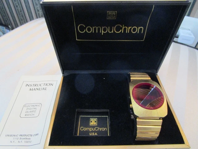 VINTAGE COMPUCHRON DIAL Gold Plated Men's Red Led Watch In Original ...