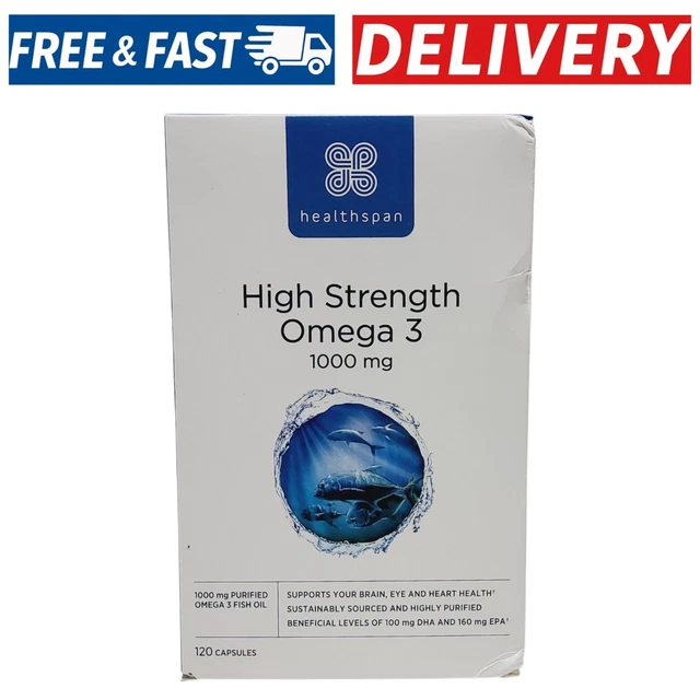 HEALTHSPAN VITAMINS HIGH Strength Omega 3 1000mg 120 Tablets (04/2026 ...