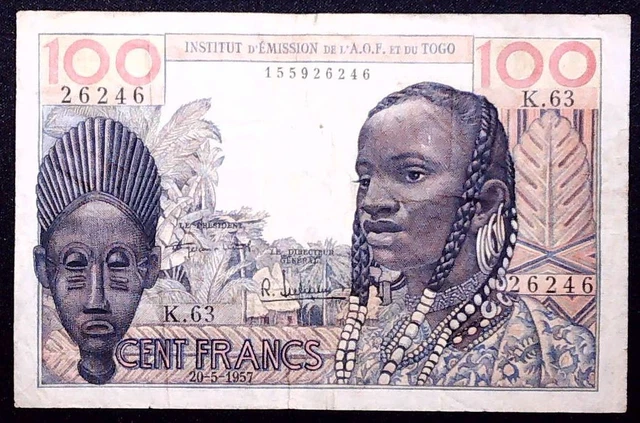 FRENCH WEST AFRICA 1956 100 Francs Togo Rare Banknote Currency Add ...