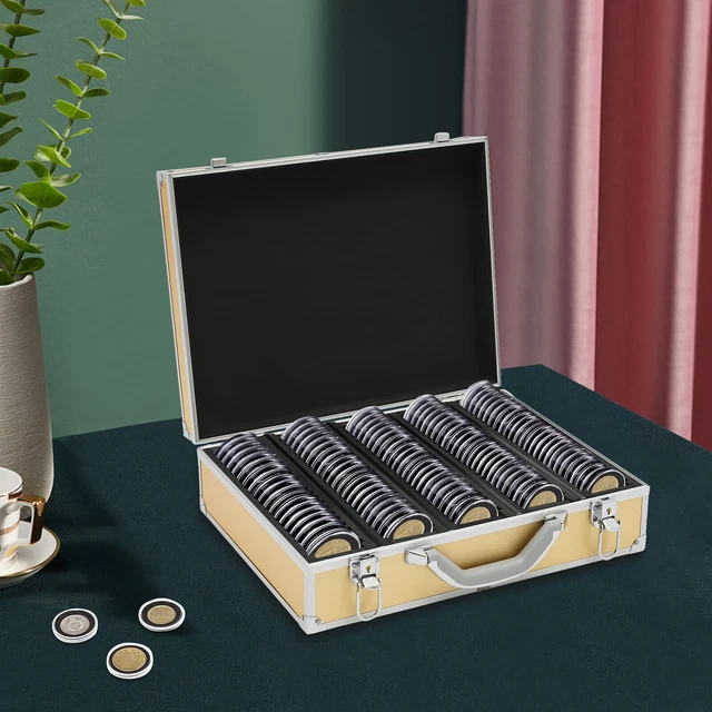 STORAGE & DISPLAY Aluminum Alloy Box Case Holds 100 Coin Holders Slabs ...
