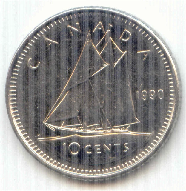 CANADA 1990 DIME Canadian 10 Cents Bluenose Schooner Ship 10c 10 c ...