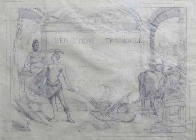 ÉMILE L. THIVIER (1858-1922) Projet de diplôme dessin au crayon Luçay ...
