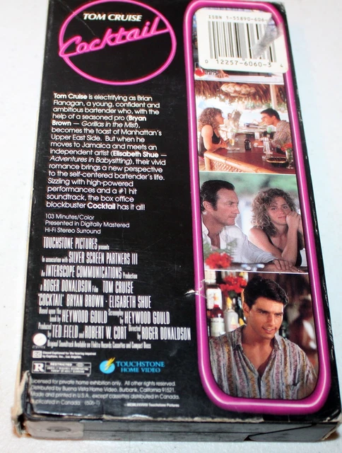 COCKTAIL (VHS, 1988) Tom Cruise, Bryan Brown, Elisabeth Shue ...