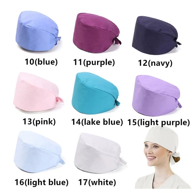 FOR HOME ROUND Doctor Nurse Caps Pure Colour Bouffant Hat Surgical ...
