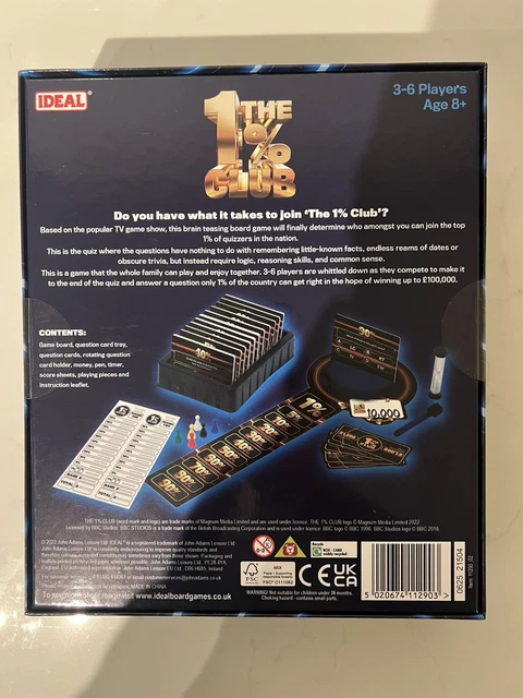 THE 1% PERCENT Club Board Game ITV Party Quiz Question Card Family 3-6 ...