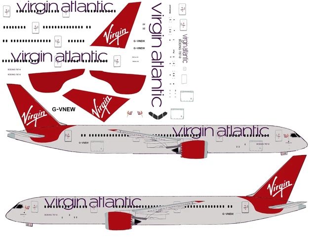 VIRGIN ATLANTIC BOEING 787-9 Airliner Decal 1:144 scale for Zvezda kit ...