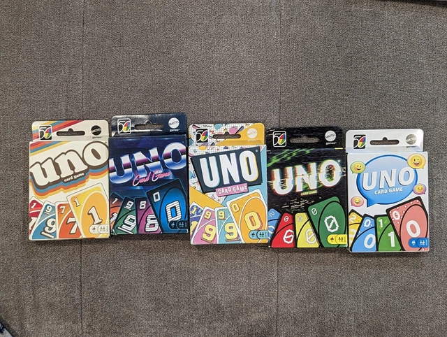 MATTEL UNO 50TH Anniversary Iconic Series: 5-Pack, Decades (70s 80s 90s ...