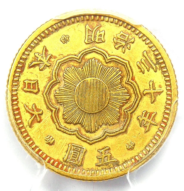 1897 JAPAN GOLD 5 Yen Coin 5Y M30 - Certified PCGS AU Details - Rare ...