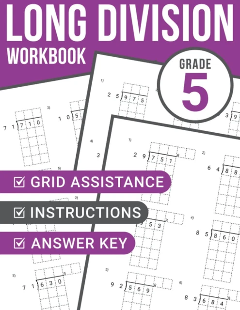 LONG DIVISION WORKBOOK Grade 5: Math Practice Sheets for Kids Ag £6.34 ...