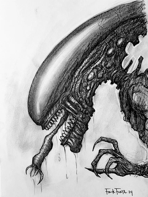 ALIEN ROMULUS XENOMORPH NEW Horror Original drawing By Frank Forte RARE ...