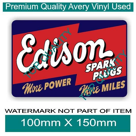 VINTAGE EDISON SPARK Plugs Decal Sticker Car Motorsport Hot Rod Rat Rod ...