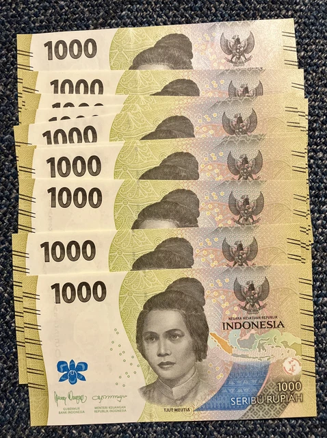 LOT OF 10 X Indonesia Banknotes. 10 X 1000 Rupiah. 2022 Series. Unc. £7 ...