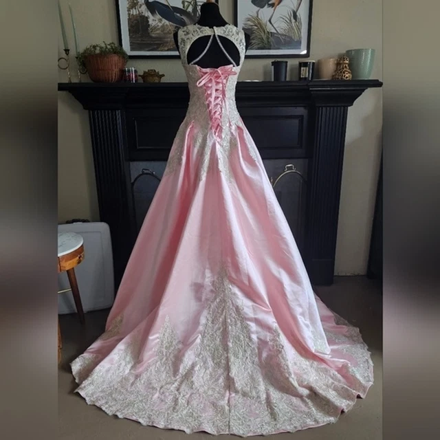 FAIRYTALE PINK CREAM Lace Sparkle Corset Back Princess Ball Gown med £ ...