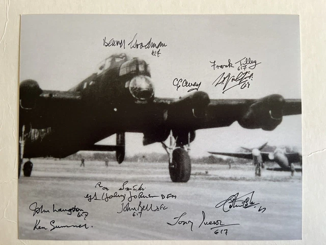 LANCASTER PHOTO SIGNED 11 WW2 RAF Bomber Command 617 Dambuster Squadron ...