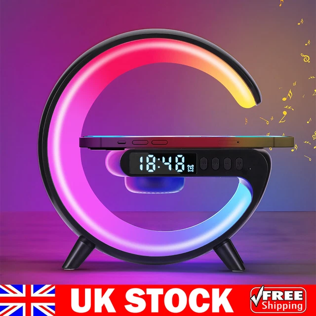 SMART G LAMP Wireless Charger Bluetooth Speaker RGB Alarm Clock Night ...