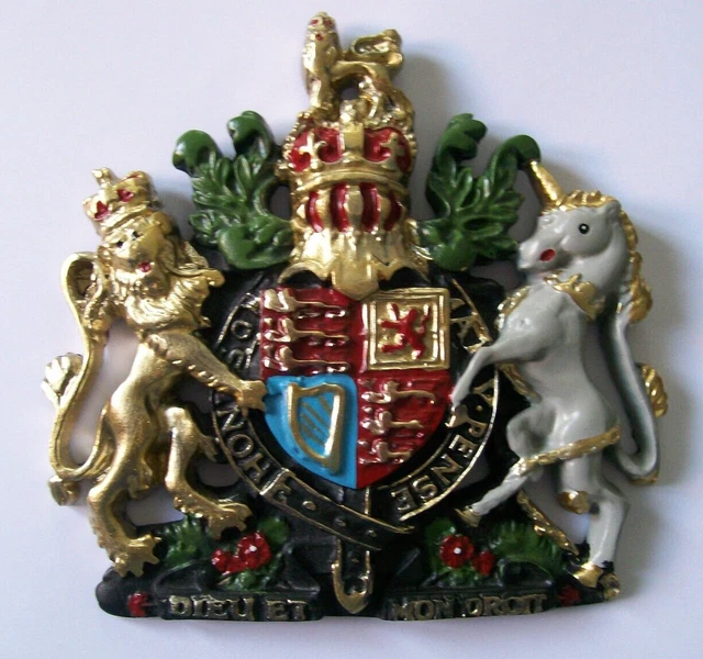 HAND PAINTED ROYAL Crest Coat Of Arms Wall Plaque Die Et Mon Droit King ...