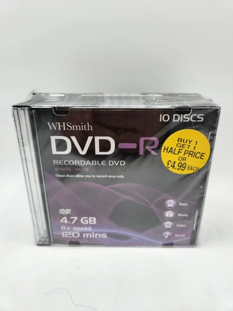 WHSMITH DVD-R RECORDABLE DVD 10 Discs £6.49 - PicClick UK