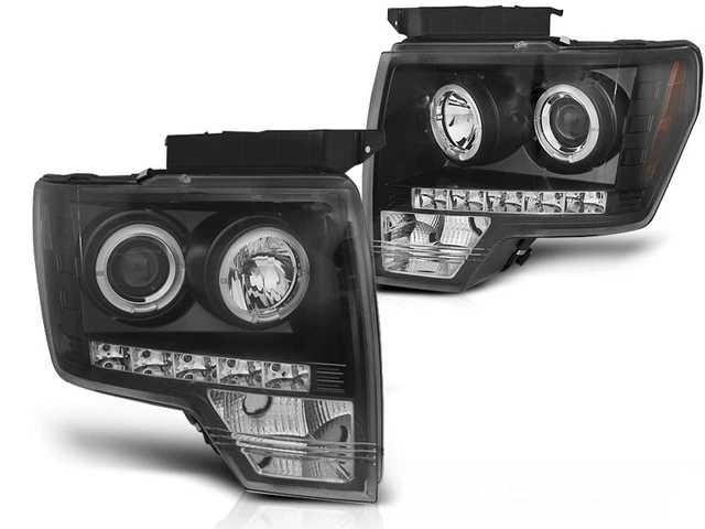 FARI ALOGENI NERI LED-Angel-Eyes per Ford F150 12 XII MK12 2009-2014 H1 ...