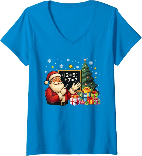 TEACHER SANTA CHRISTMAS Six Seven Meme Brainrot Math Ladies' V-Neck ...
