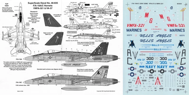 SUPERSCALE DECALS 1/48 F/A-18A/C Hornet VMFA-321 Hell’s Angels VFA-37 ...