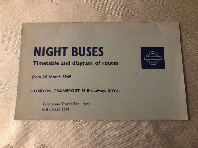 NIGHT BUSES ~ London Transport Timetable & Diagram Of Routes 1969 £5.00 ...