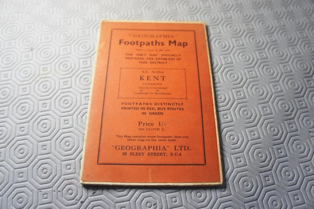 VINTAGE GEOGRAPHIA FOOTPATHS Map Kent £4.98 - PicClick UK
