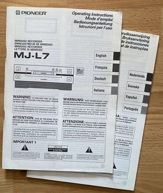 PIONEER MJ-L7 MINIDISC Recorder Anleitung operation manual D/E/F/I/NL/E ...