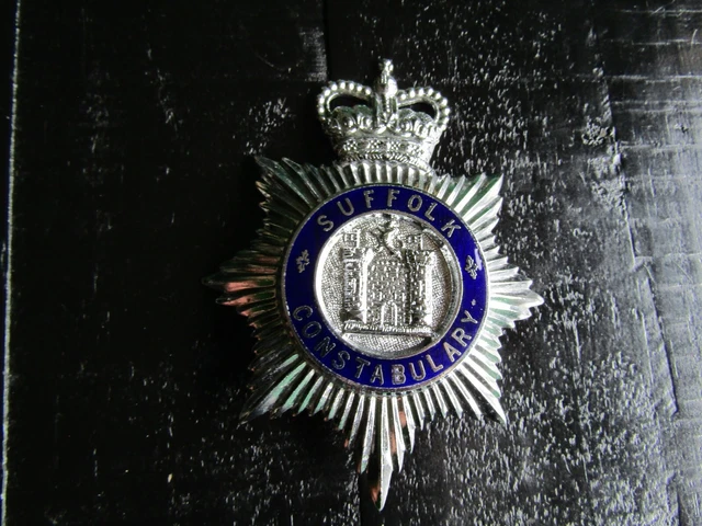 BRITISH SUFFOLK CONSTABULARY Police Helmet badge Plate Vintage Obsolete ...