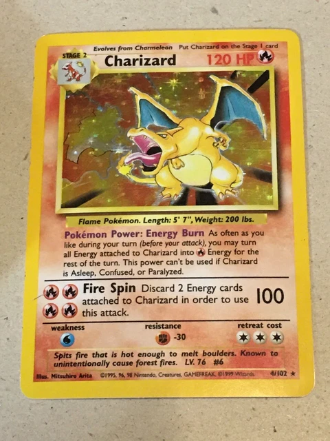 POKÉMON TCG CHARIZARD Base Set 4/102 Holo Unlimited Holo Rare 1999 Rare ...