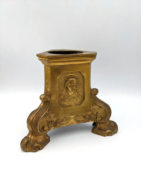 ANCIEN PIED SOCLE pique-cierge Bronze Jésus Marie Sacré-Coeur église ...