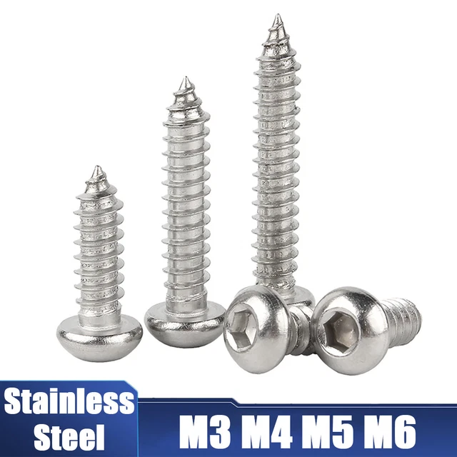 HEX SOCKET BUTTON Head Self Tapping Screws Wood Screws A2 Stainless M3 ...