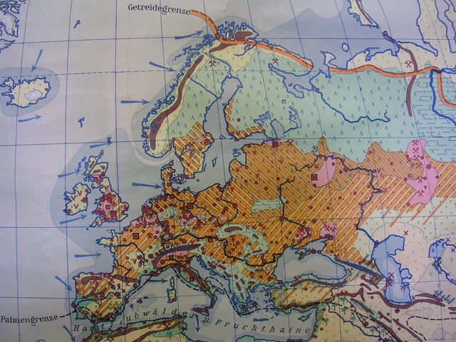 SCHOOL WALL MAP beautiful old world map landscape belt 209x117 vintage ...