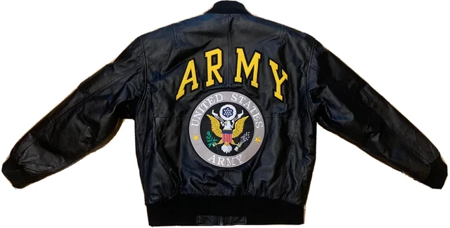 MICHAEL HOBAN WHEREMI Vintage Leather Jacket Army Patch Pockets Mens ...