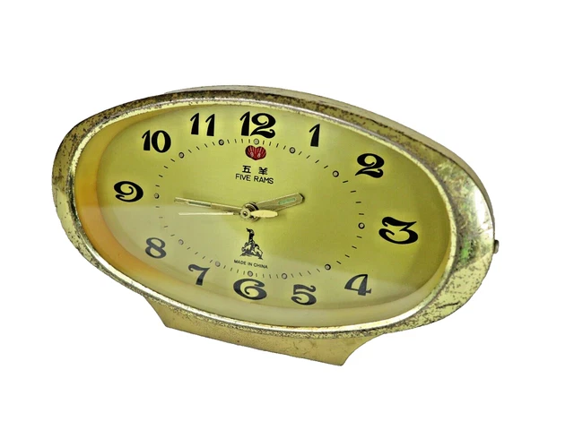 RARE 1960S FIVE Rams Chinese Mechanical Alarm Clock - Gold Oval Design ...
