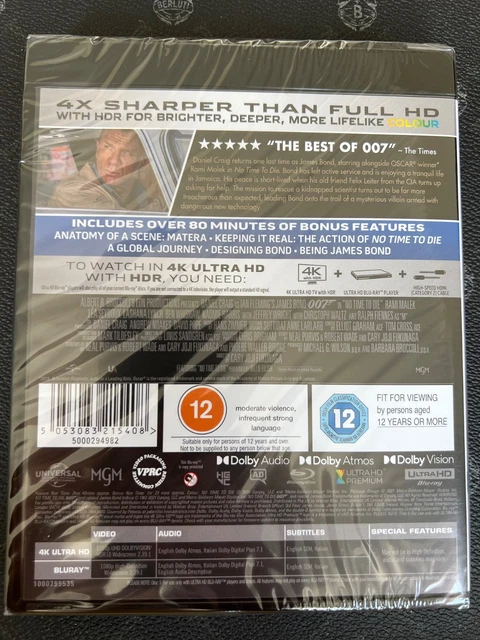 NO TIME TO Die, James Bond, New 4K UHD+ Blu-ray. Free UK Post £11.00 ...