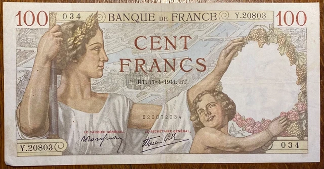 FRANCE TRES BEAU Billet De 100 Francs Sully Du 17-4-1941 (Bill 159) EUR ...