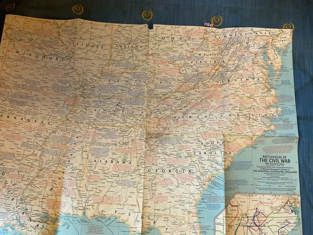 SCARCE NATIONAL GEOGRAPHIC VINTAGE MAP , LARGE , 1961 Battlefields USA ...