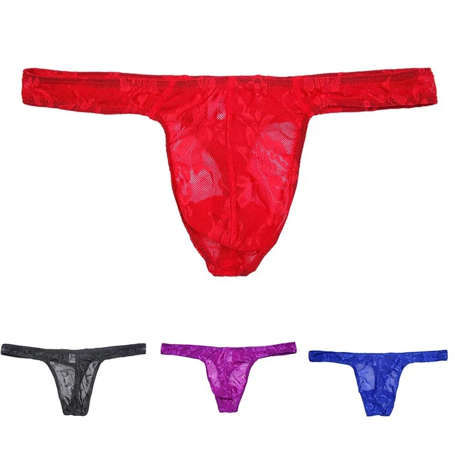 SEXY MENS UNDERWEAR Thong Mesh Sheer Lace Pouch G-string Briefs Bikini ...