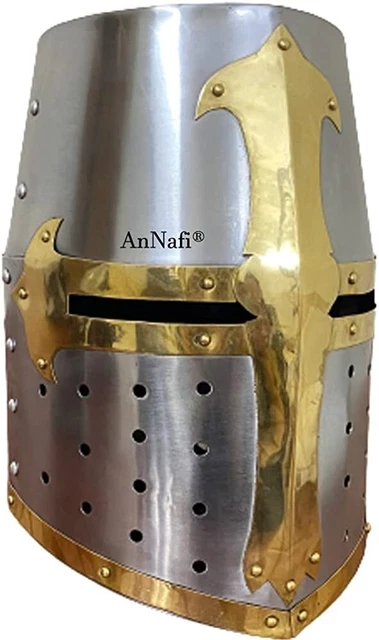 MEDIEVAL KNIGHT ARMOUR Crusader Steel & Brass New Templar Soldier ...