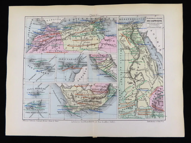 1880 ANTIQUE MAP of Africa Egypt Algeria Cape Colony Old Coloured ...