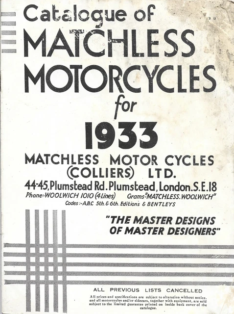 CATALOGUE MATCHLESS MOTORCYCLES for 1933 - SIlver Arrow & Hawk Motocicletta EUR 39,90 - PicClick IT
