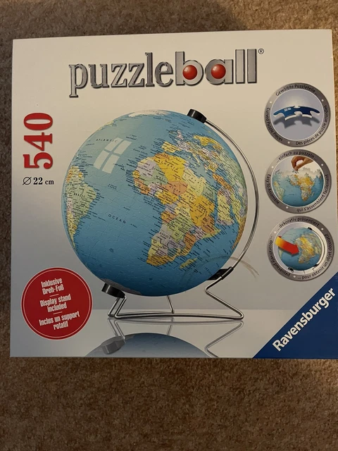 RAVENSBURGER PUZZLEBALL 3D World Map Globe Jigsaw Puzzle 540 Pieces £8. ...
