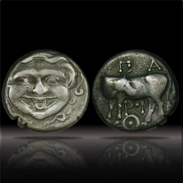 PARION MYSIA AR Hemidrachm Gorgoneion / Bull 350-320 BC Greek Silver ...