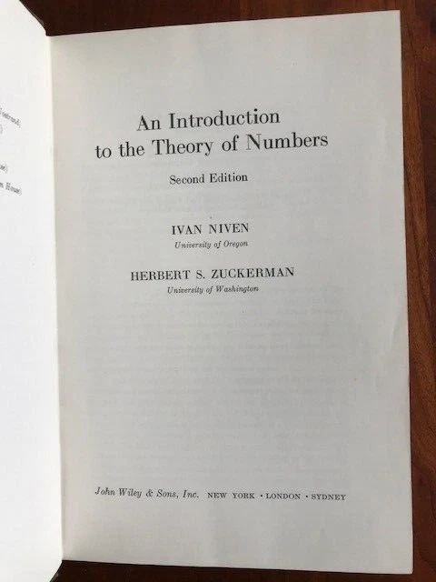 AN INTRODUCTION TO the Theory of Numbers by Niven & Zuckerman, 1966 ...