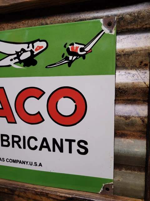 VINTAGE TEXACO PORCELAIN Sign Oil Gas Aviation Airplane Fuel Lubricants ...