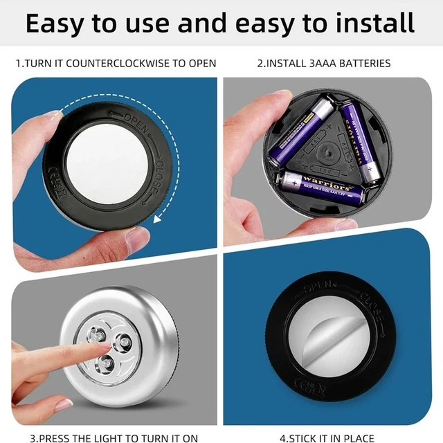 ULTRA BRIGHT BATTERY Powered Push LED Lights - Cabinet, Stair, Shelf ...