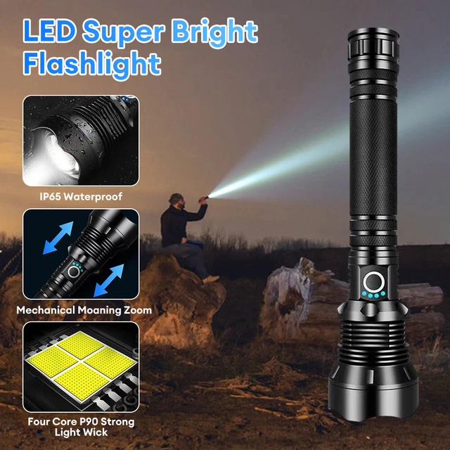 2500000 LM RECHARGEABLE XHP90 Most Powerful LED Flashlight USB Zoomable ...