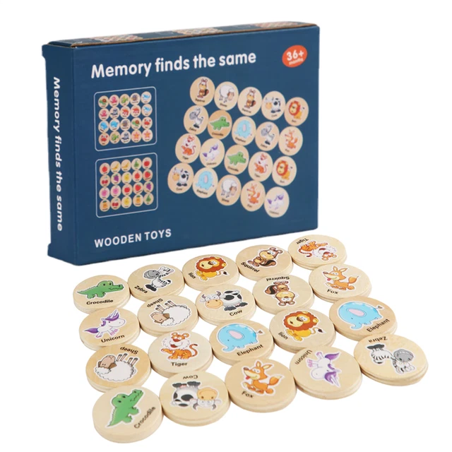 WOODEN MEMORY MATCHING Game Kids Animal Concentration Memory Card ...