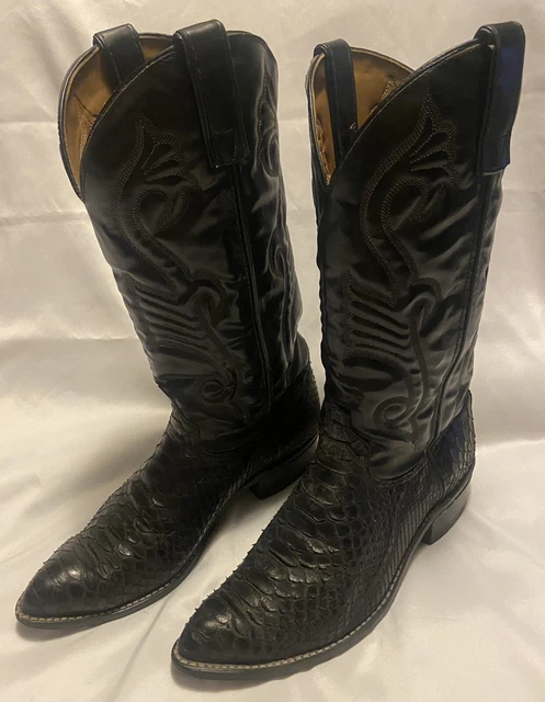 TEXAS MEN’S PYTHON Snake Skin Western Boots Black Size 9.5D Very Good ...